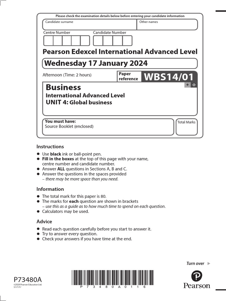 IAL Business Jan 2024 Unit 4 QP | PDF | Economies