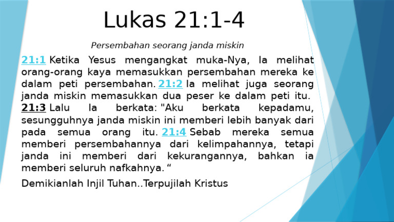 Lukas 21:1-4: Persembahan Seorang Janda Miskin | PDF