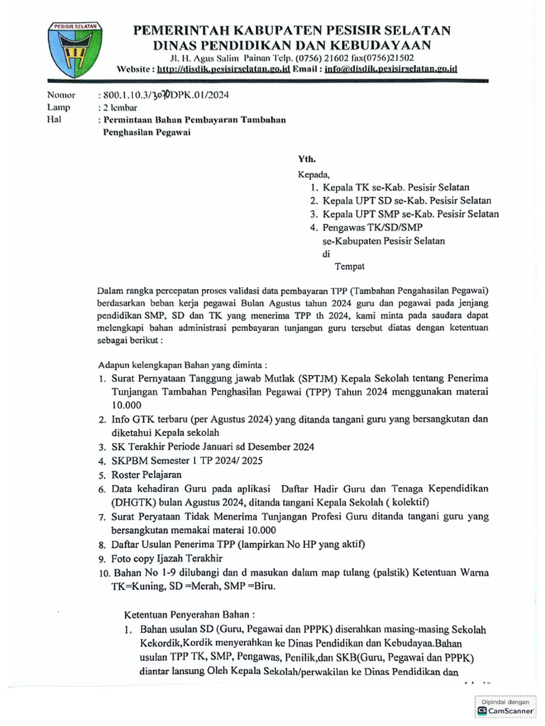 Permintaan Bahan TPP 2024 | PDF