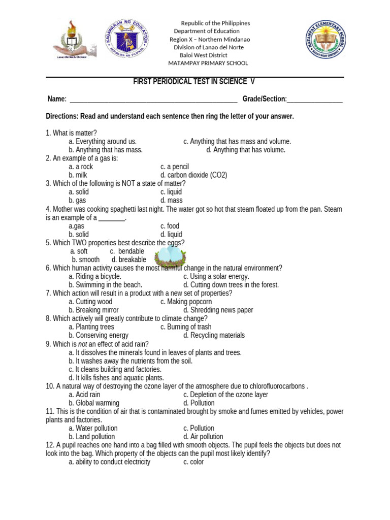 PT - Science 5 - Q1 | PDF