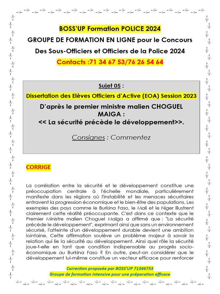 BOSSUP Sujet05 Corrigé Police 2024 | PDF