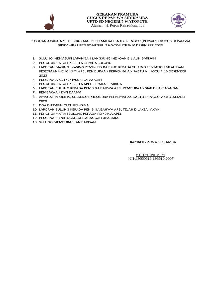 SUSUNAN ACARA APEL PEMBUKAAN | PDF