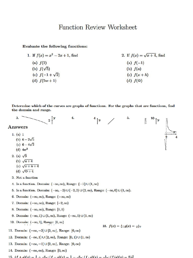 Functions Practice Worksheet | PDF