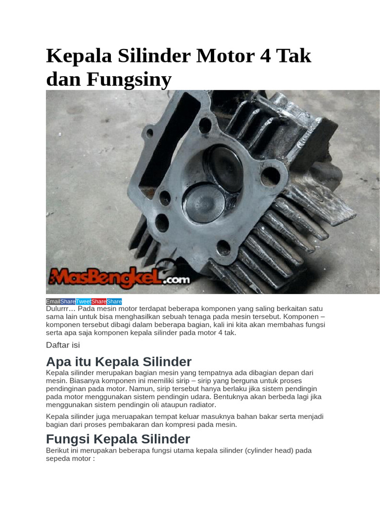 Kepala Silinder Motor 4 Tak Dan Fungsinya | PDF