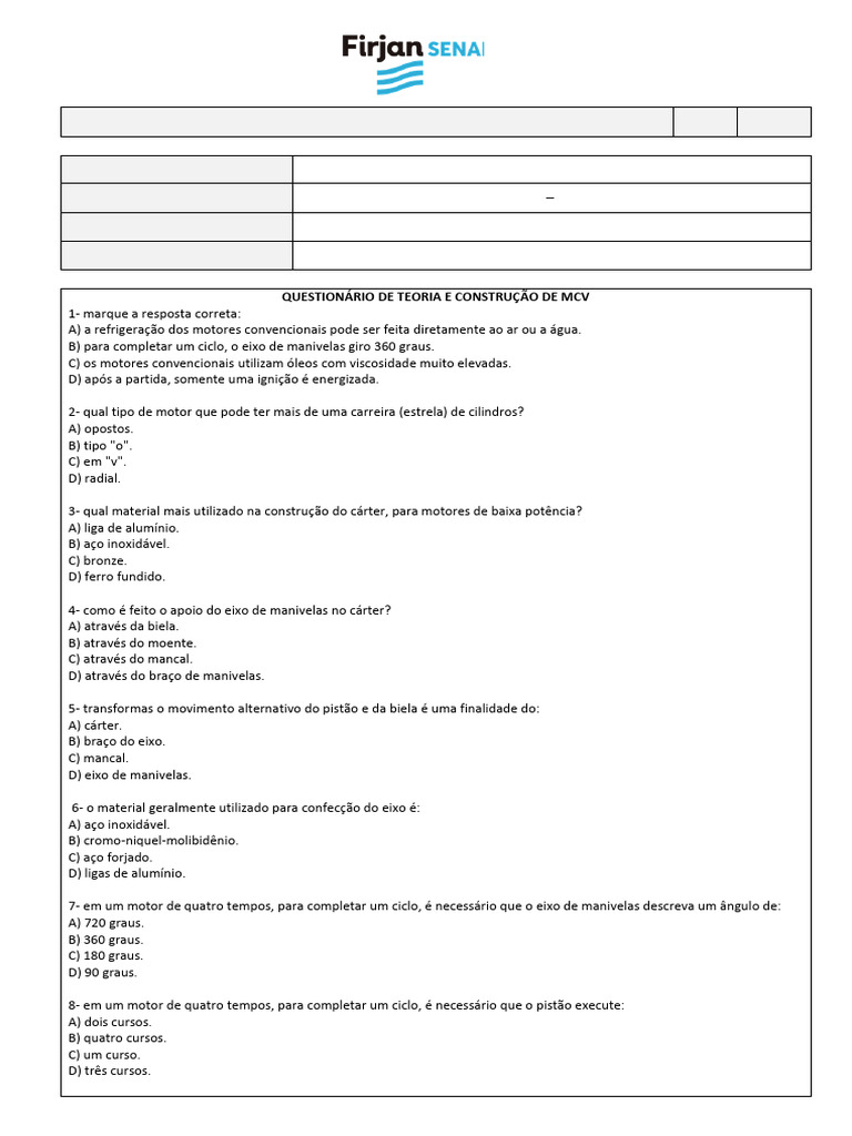 Question-Rio UC - Teoria e Constru - o de Motores de Aeronaves - MCV | PDF