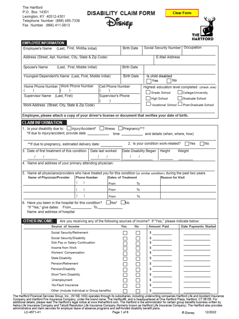 DISNEY - Disability Claim Form | PDF