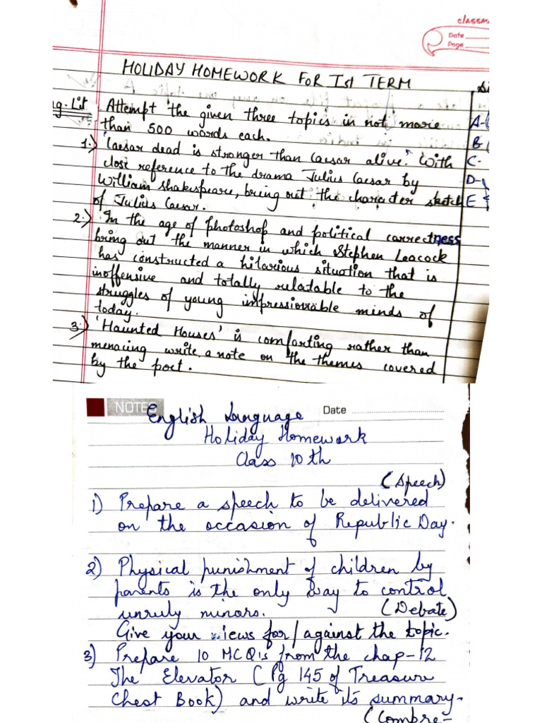 Holiday Homework English | PDF