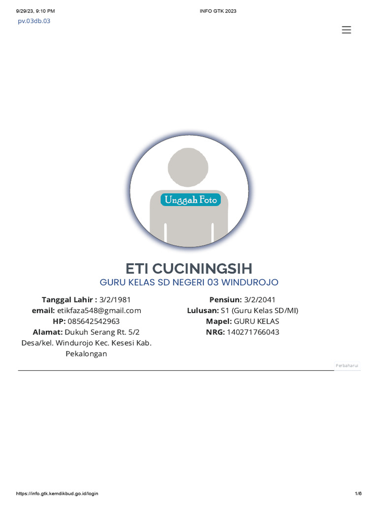 Eti Cuciningsih: Guru Kelas SD Negeri 03 Windurojo | PDF