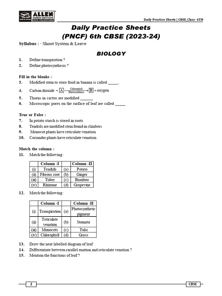 SC Dps - (PNCF) P - 1 06th Class Cbse Bio-Sl. No 208 | PDF