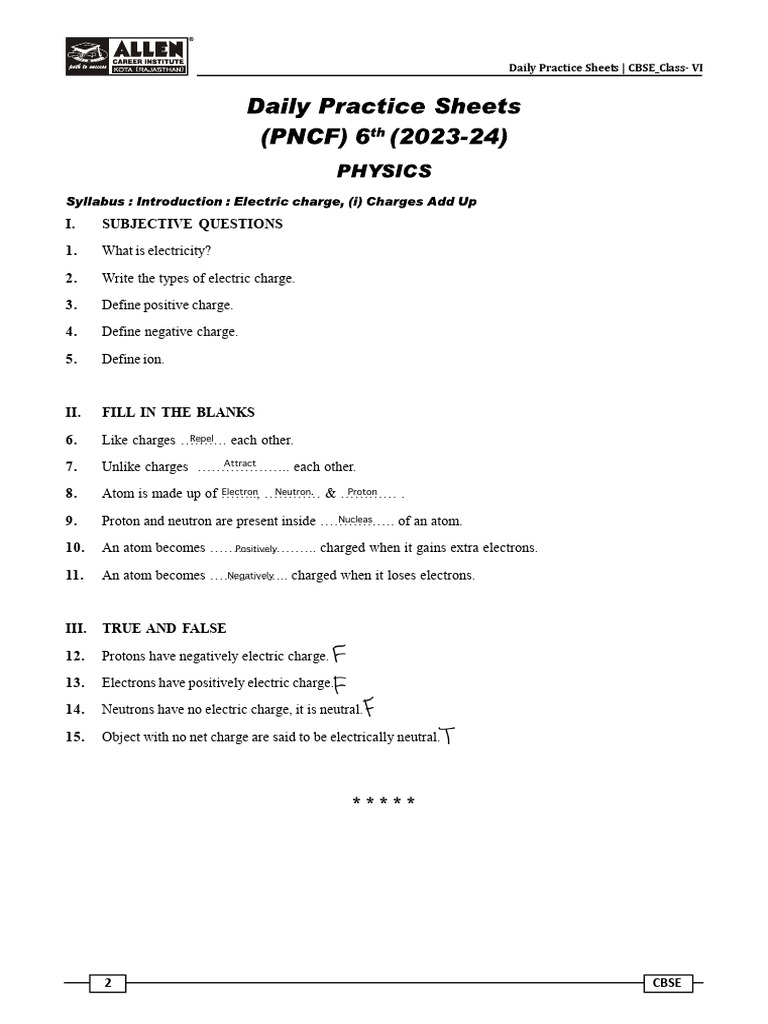 DPS - (PNCF) P1&2 6th Class - CBSE - PHYSICS-333 | PDF