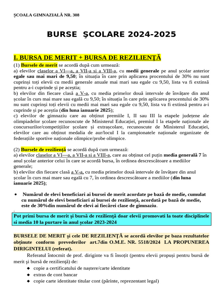 Anunt Burse Şcolare 2024-2025 | PDF