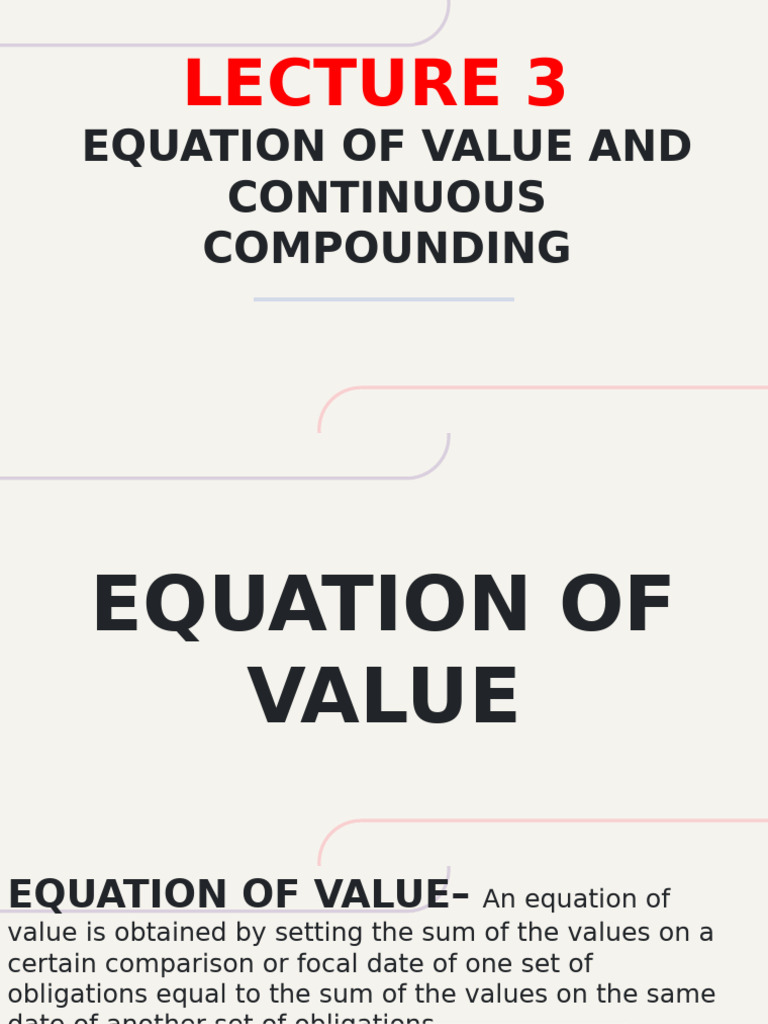 Lecture 3 Rates Of Interest Equation Of Value Continuous Interest Pdf