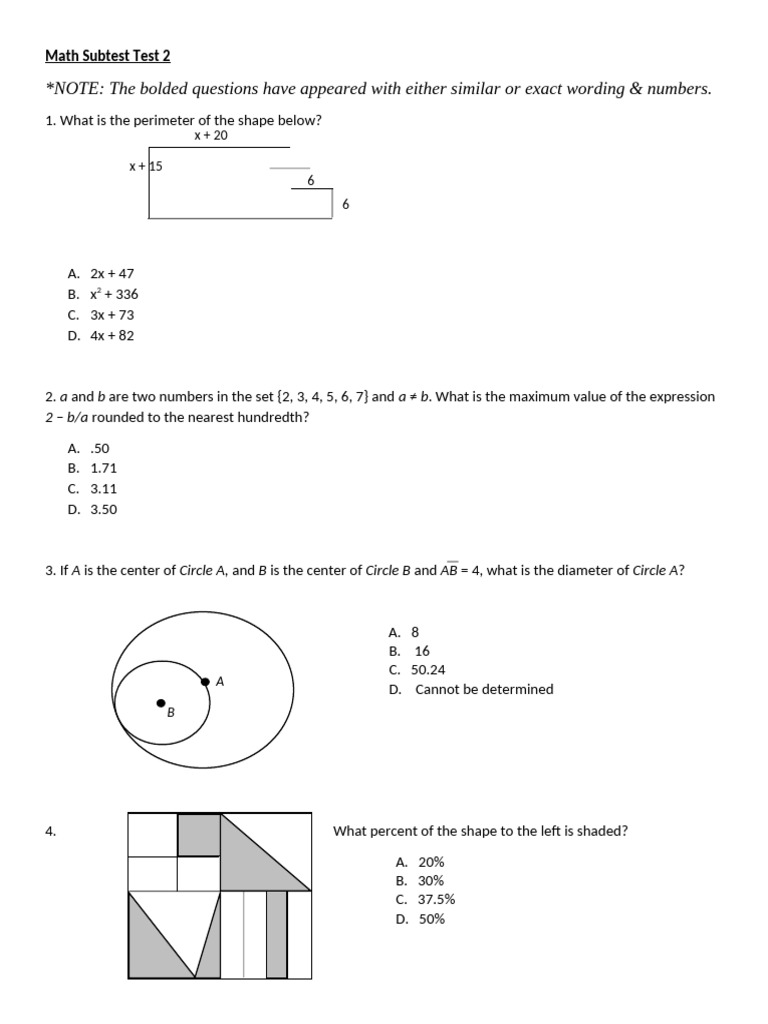 Math Subtest 2 Final | PDF