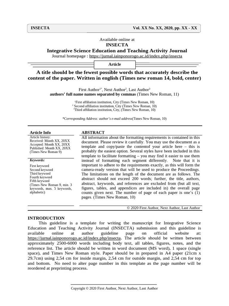 Template Manuscript INSECTA | PDF