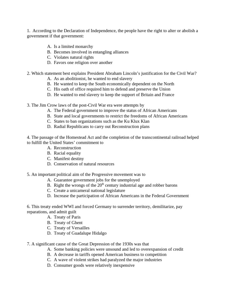 Social Studies Subtest Practice | PDF
