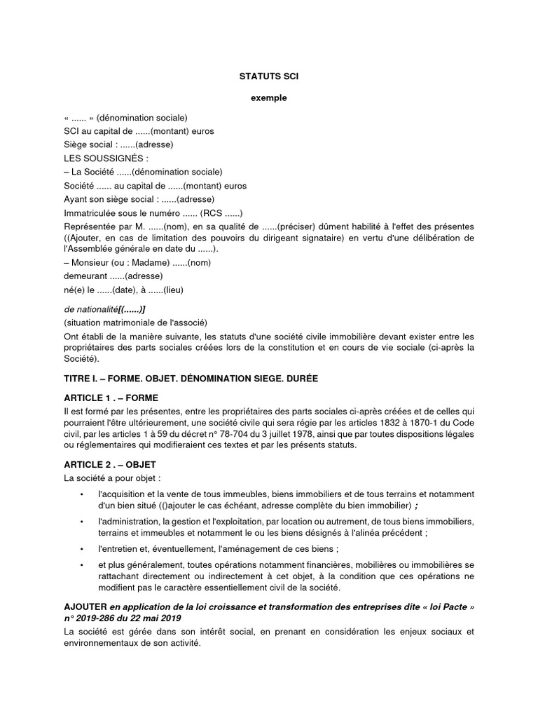 Exemple STATUTS SCI | PDF