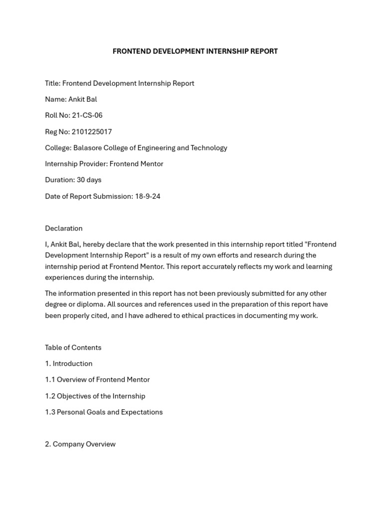 Internship Report | PDF