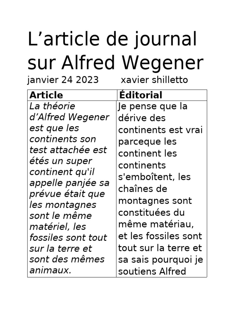 Article de Journal Sur Alfred Wegener | PDF