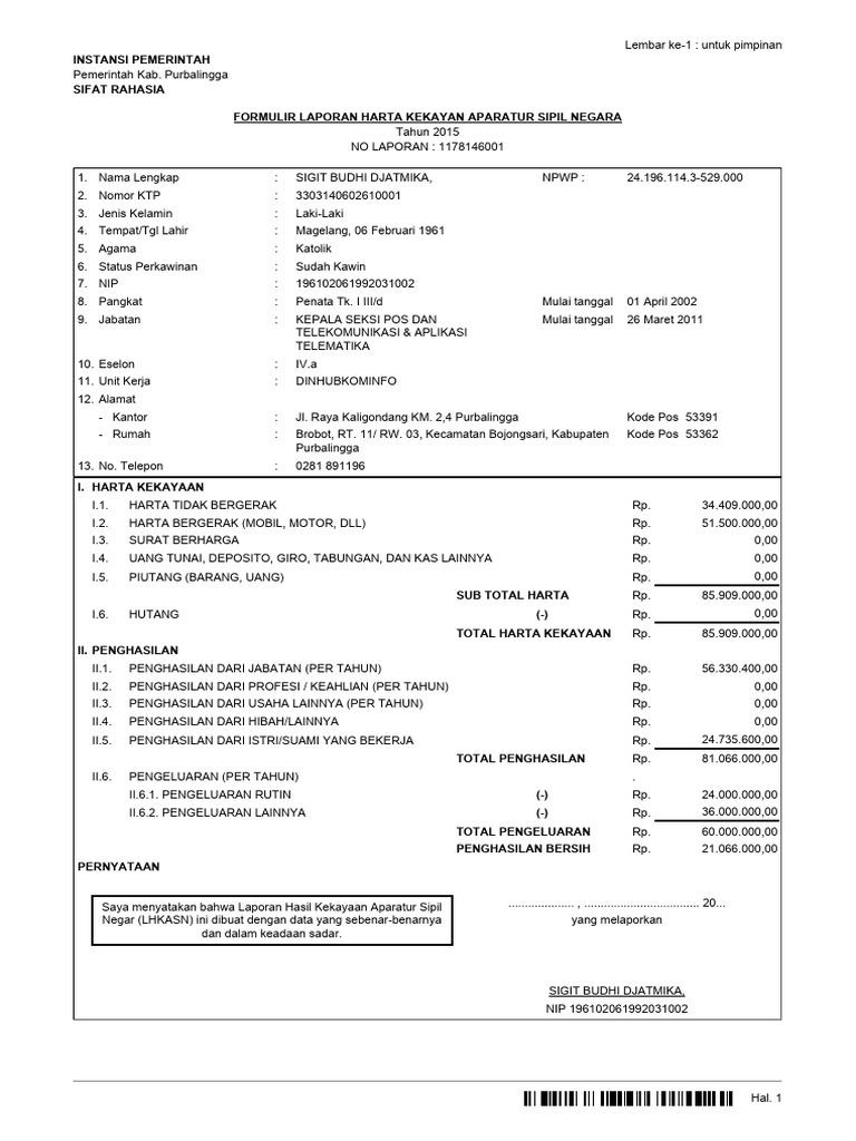 Contoh Laporan LHKPN | PDF