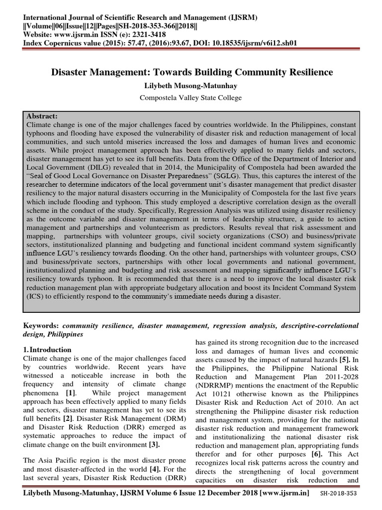 Disaster Management Towards Building Com | PDF