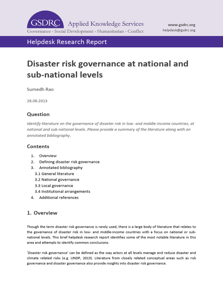 Disaster Risk Governance at National and | PDF