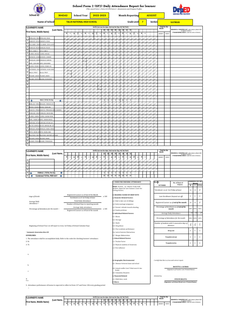 ATTENDANCE SHEET GRADE 12 | PDF