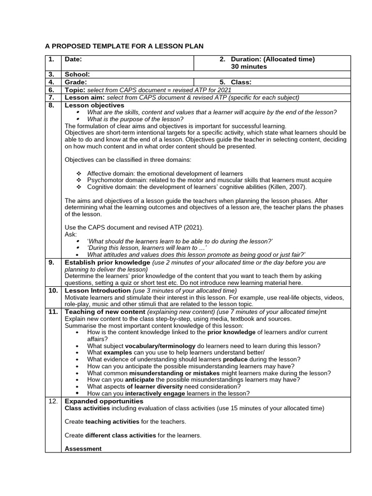 EDITABLE_A PROPOSED TEMPLATE FOR A LESSON PLAN | PDF
