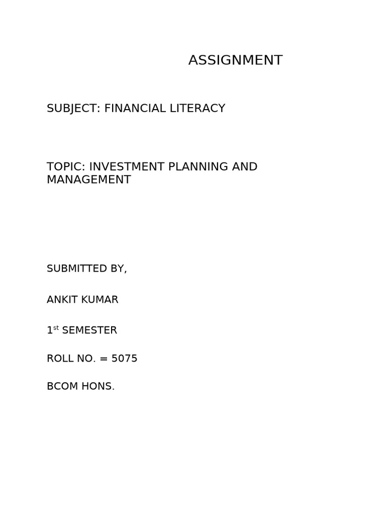 Assignment: Subject: Financial Literacy | PDF