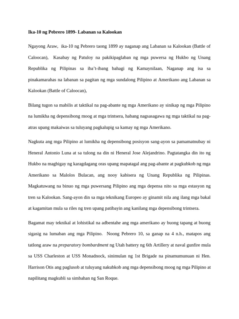 Ika-10 NG Pebrero 1899 - Labanan Sa Kalookan | PDF