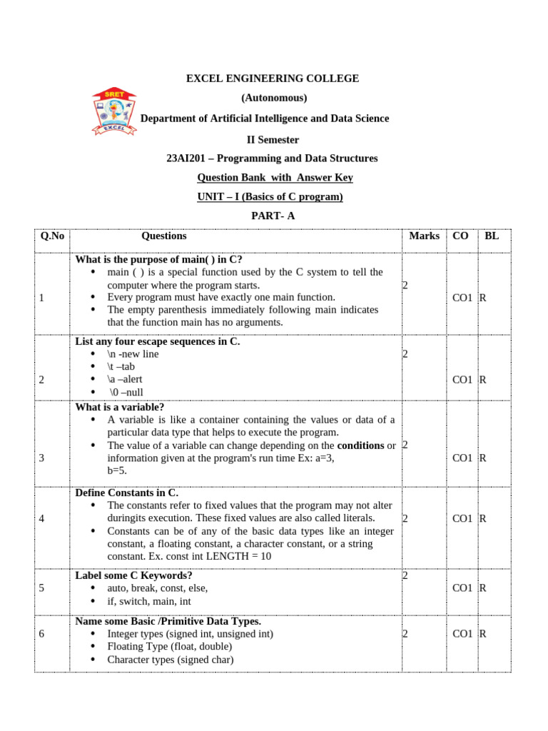 Pds QB Unit - 1 | PDF