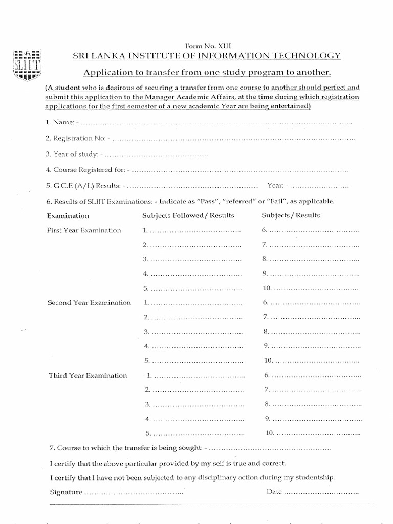 Programme Transfer Form 1 | PDF
