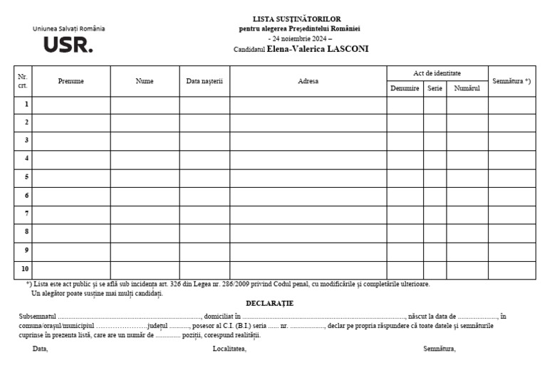 Tabel Semnaturi Alegeri Prezidentiale | PDF