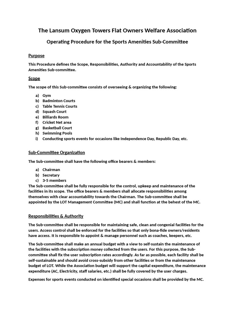 Sports Amenities Sub-Committee | PDF | Expense
