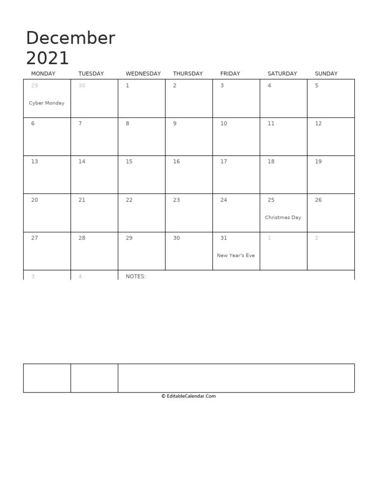 December 2021 Editable Calendar With Holidays | PDF December 2021 Editable Calendar With Holidays | PDF