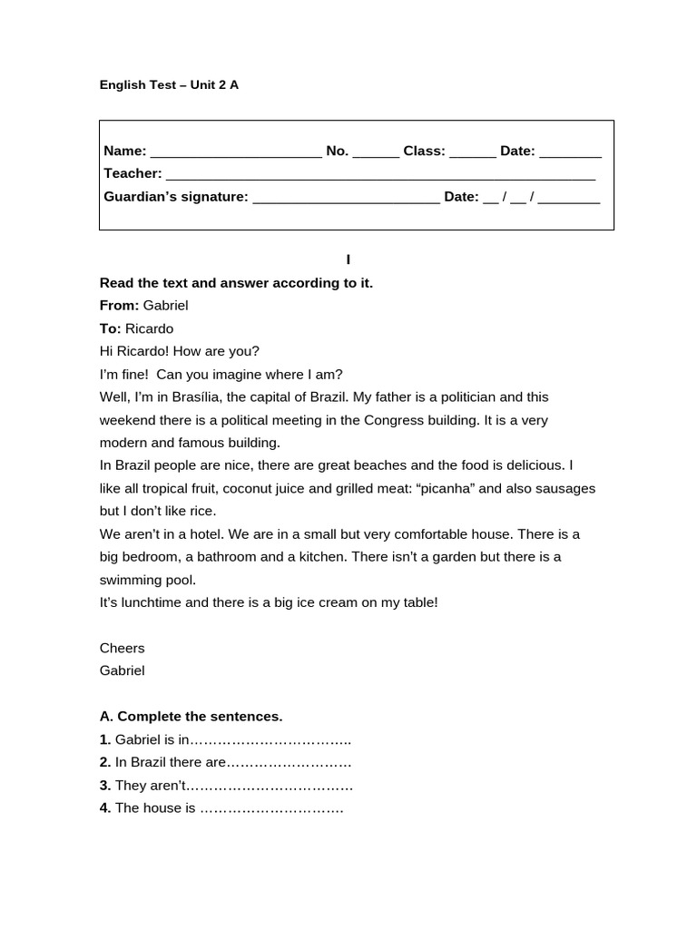 Up6 Test Unit 2 | PDF