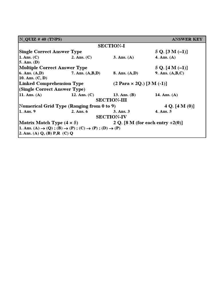 N - TNPS Quiz # 40 (Answer Key) | PDF