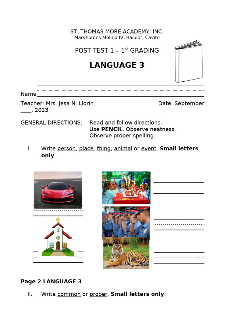 Q1 Post Test 1 Eng Grade 3 | PDF
