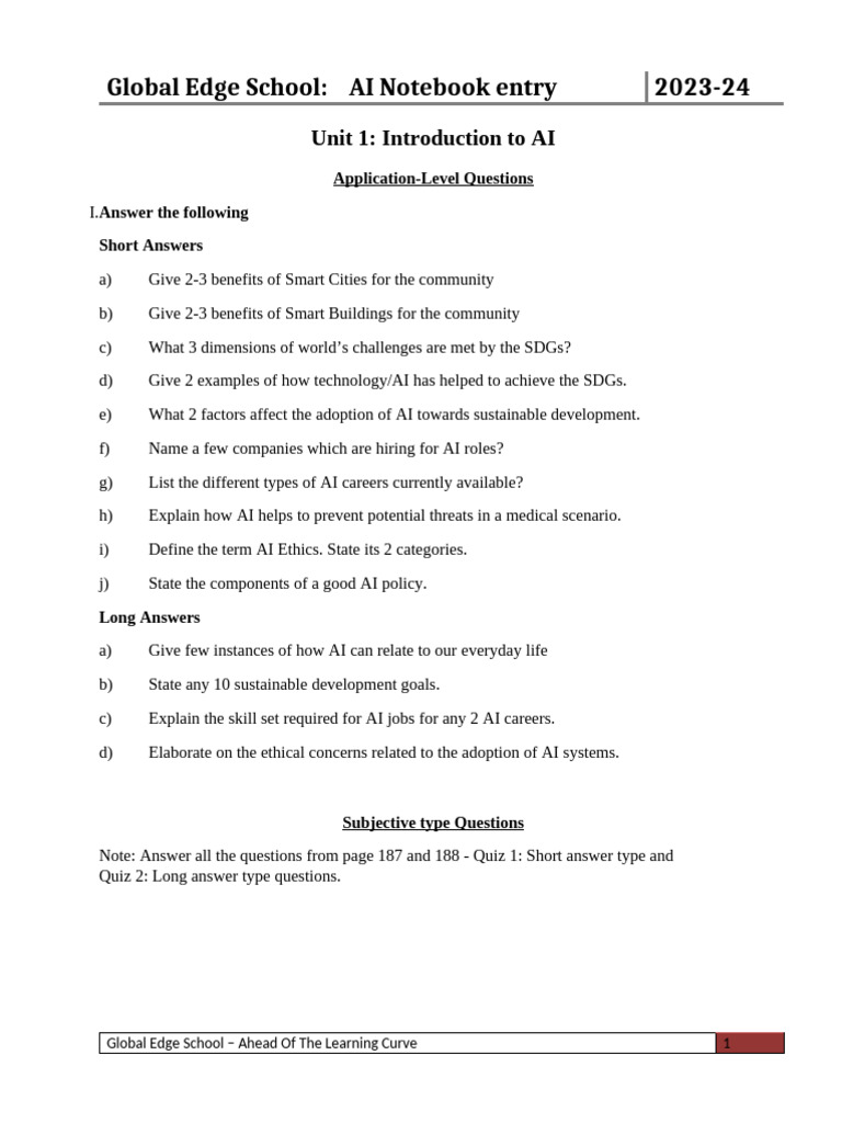 GR IX - AI - Introduction To AI NBE Questions | PDF