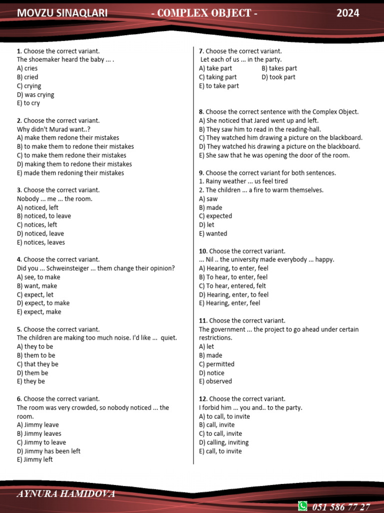 Movzu Sinaqlari 2024 - Complex Object | PDF