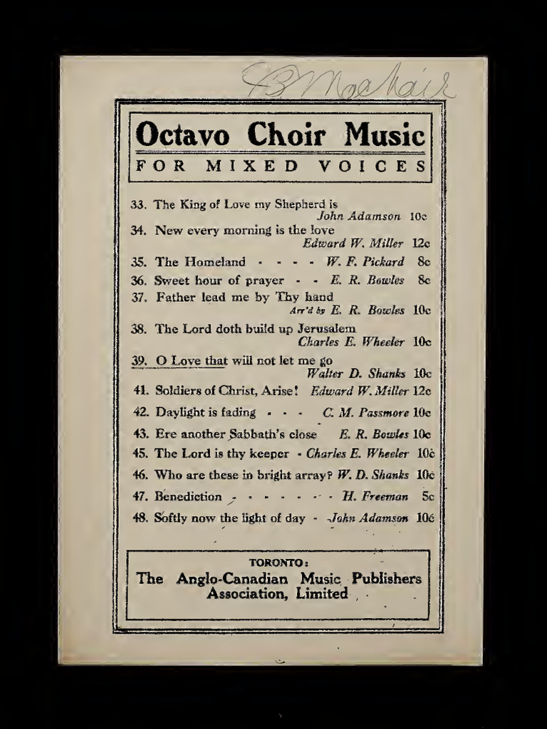 O Love That Will Not Let Me Go - Shanks, Walter D, Matheson, George (Eb ...