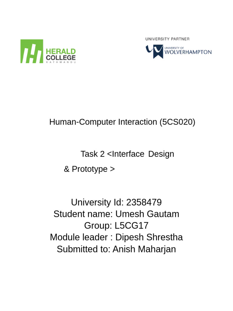 Umesh 2358479 Interface Design and Prototype | PDF