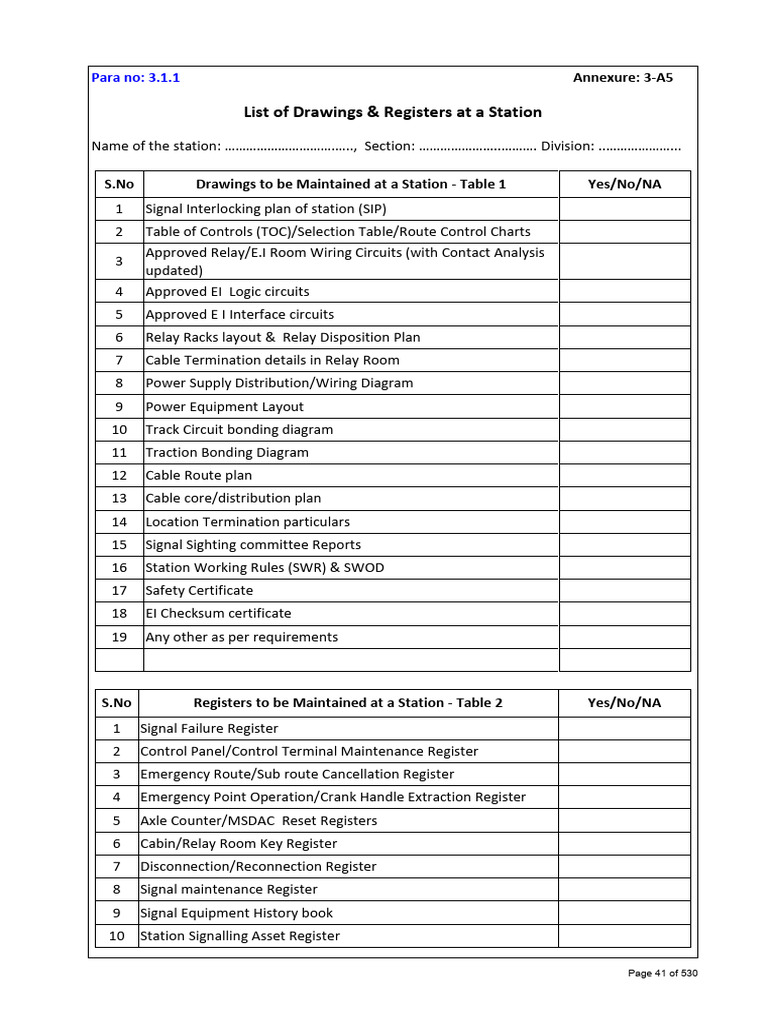 List of Drawings and Register at Station As Per SE - 240316 - 221930 | PDF