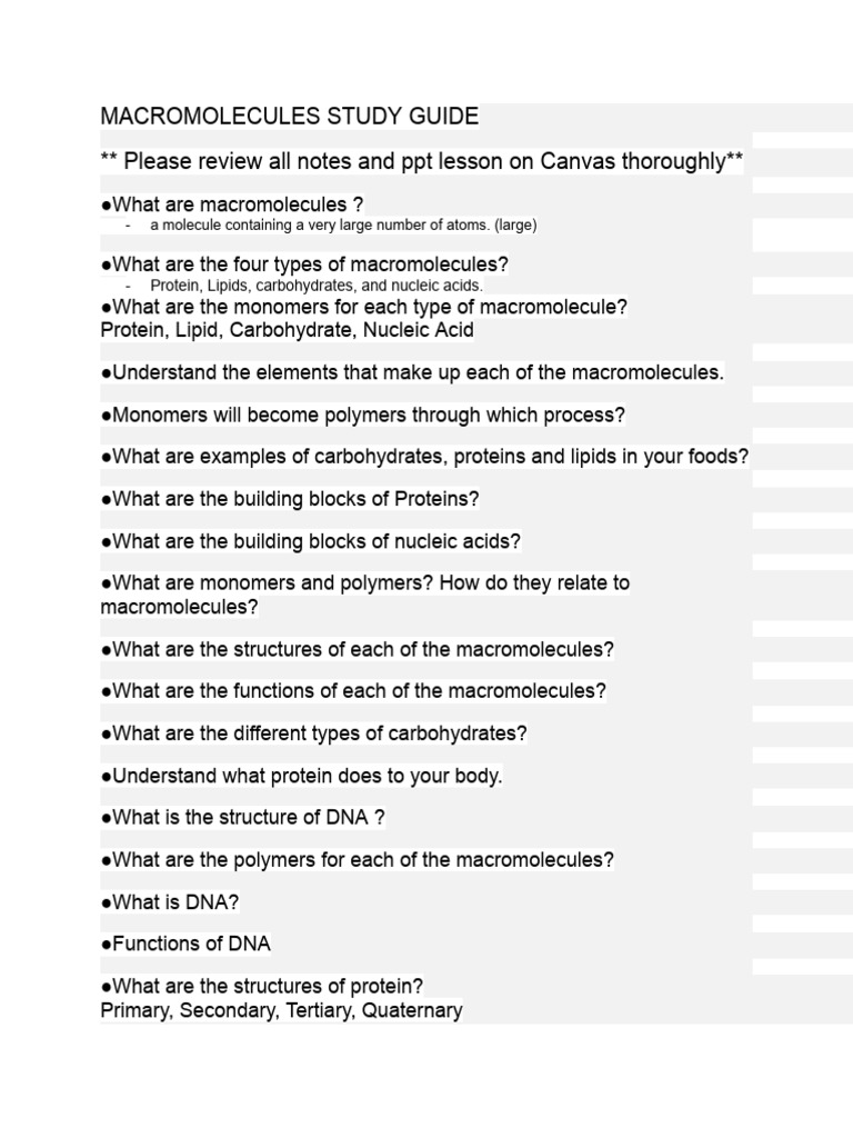 Macromolemules Study Guide | PDF