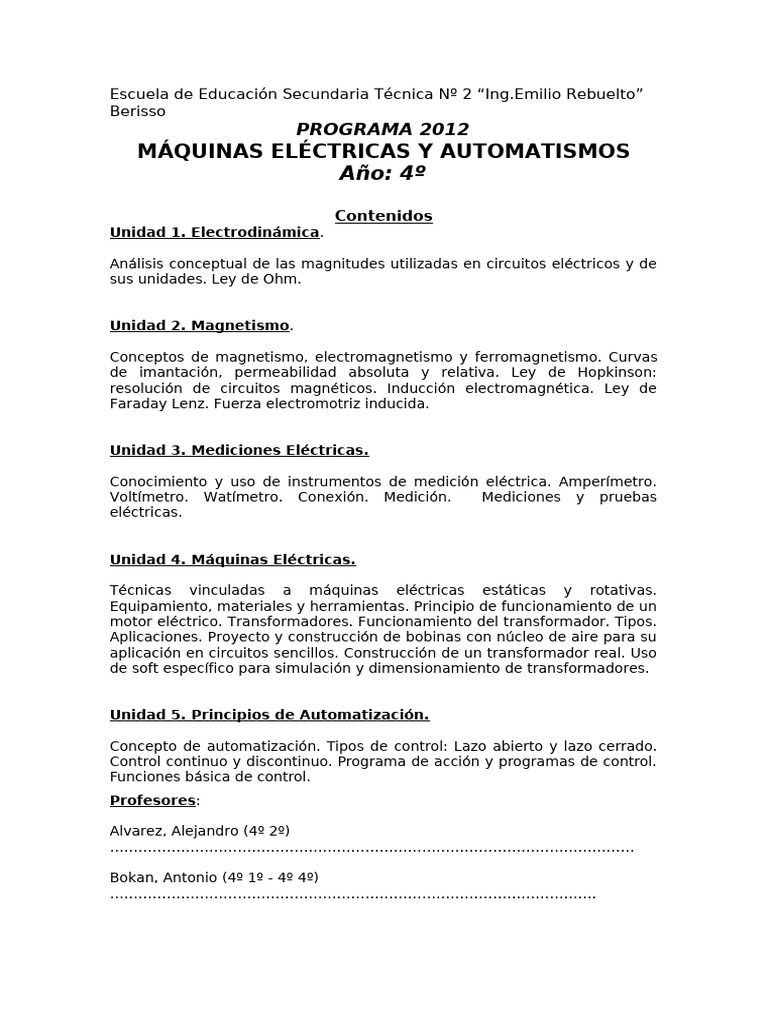 Máquinas Eléctricas y Automatismos-4to | PDF | Métodos y materiales de ...