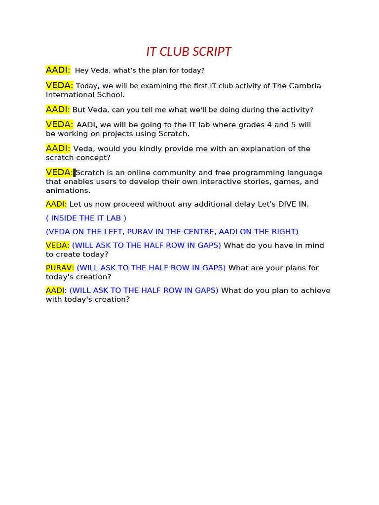 It Club Script & Questionaire | PDF