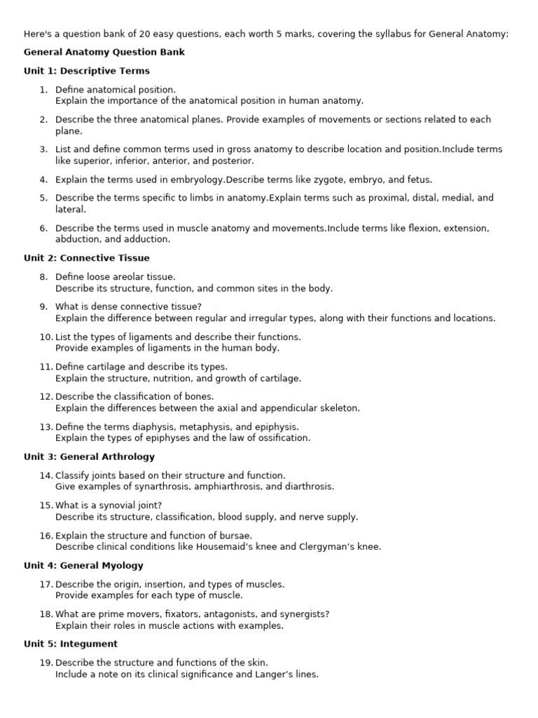 general anatomy question bank | PDF