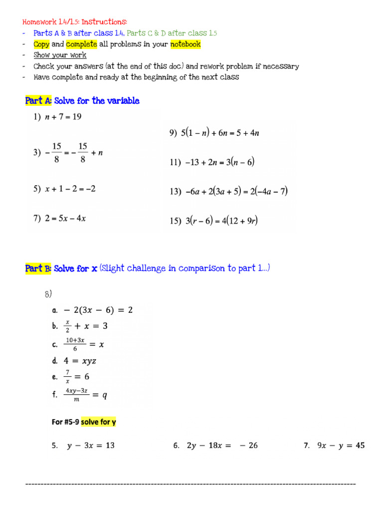 Homework Instructions: Solve Equations | PDF | Teaching Methods & Materials | Technology ...