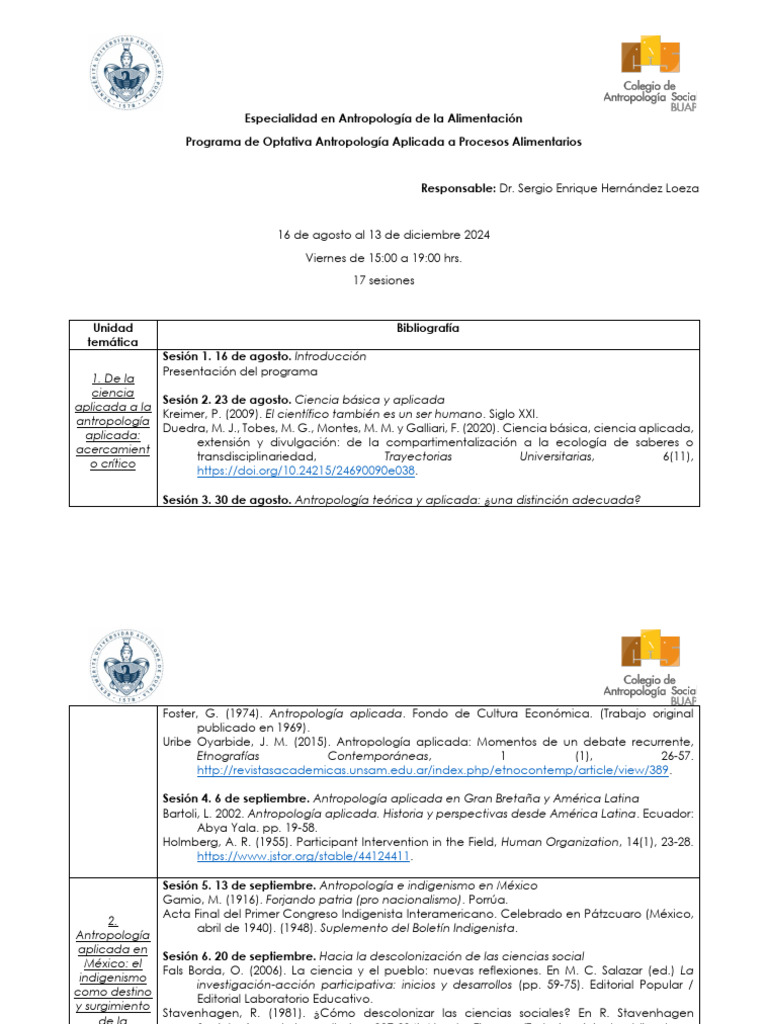 Programa Antropologia Aplicada (EAA 2024) | PDF