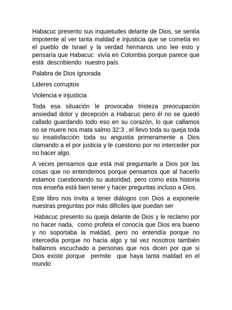 Habacuc Presento Sus Inquietudes Delante de Dios | PDF