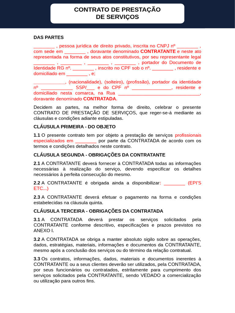 Modelo de Contrato de Prestacao de Servicos PJ | PDF